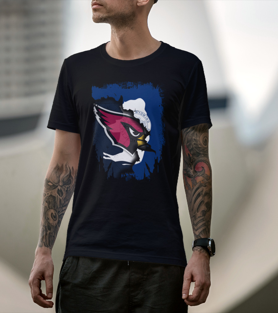 Wyoming State With Cardinals Logo Fusion T-Shirt