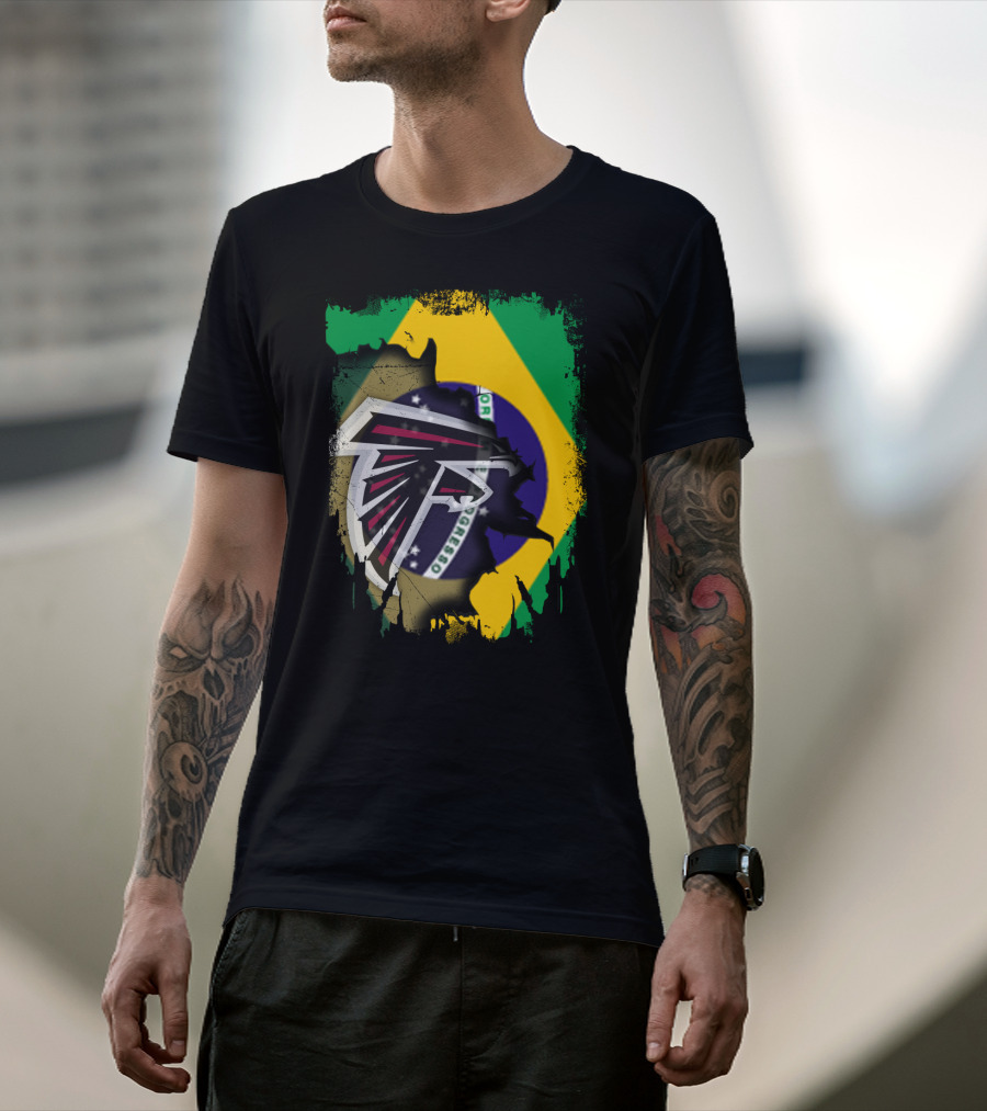 Atlanta Falcons Logo With Brazilian Flag Background T-Shirt