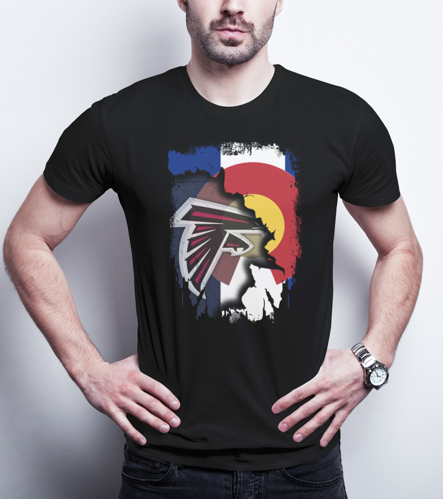 Together Colorado Falcons With State Flag And Atlanta Falcons Logo Fusion T-Shirt