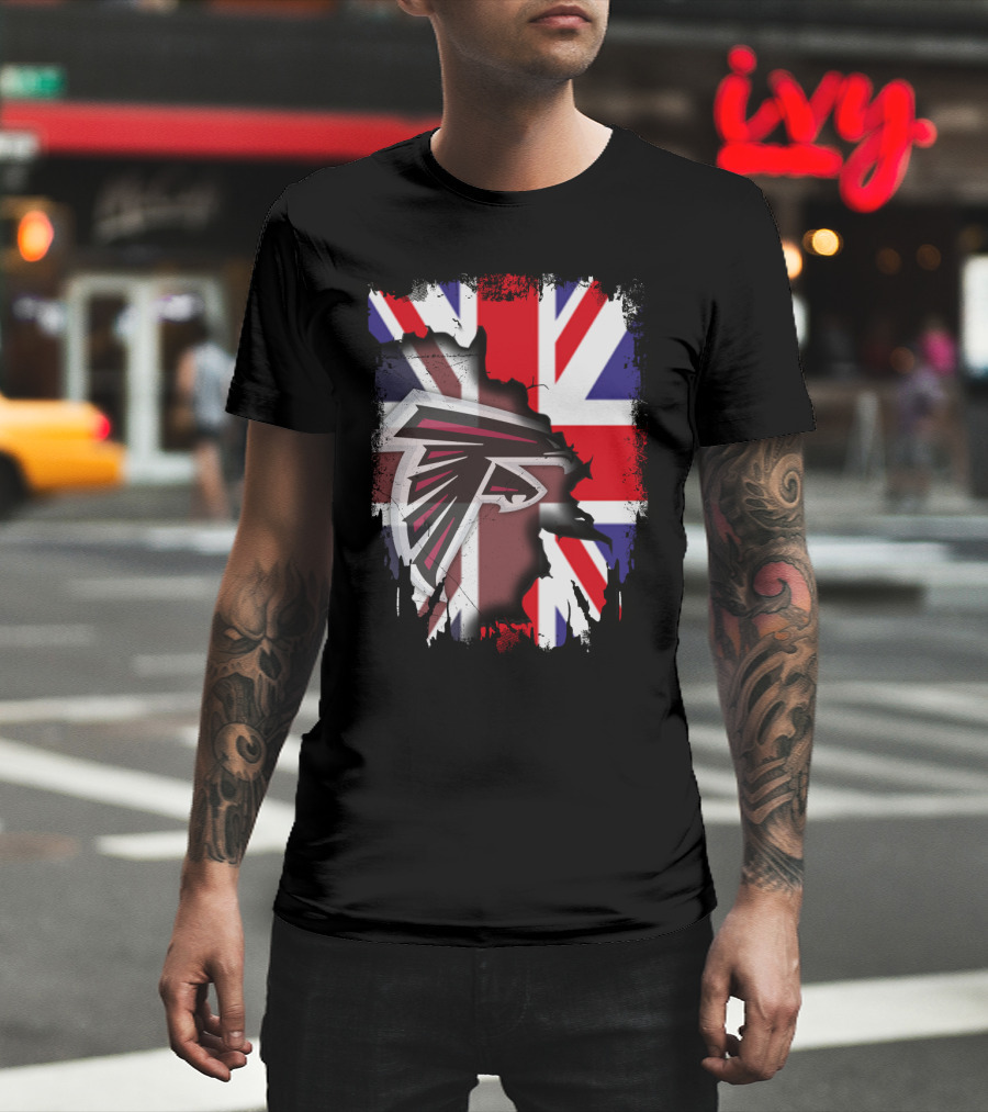 United Kingdom Flag With Falcons Logo Together T-Shirt