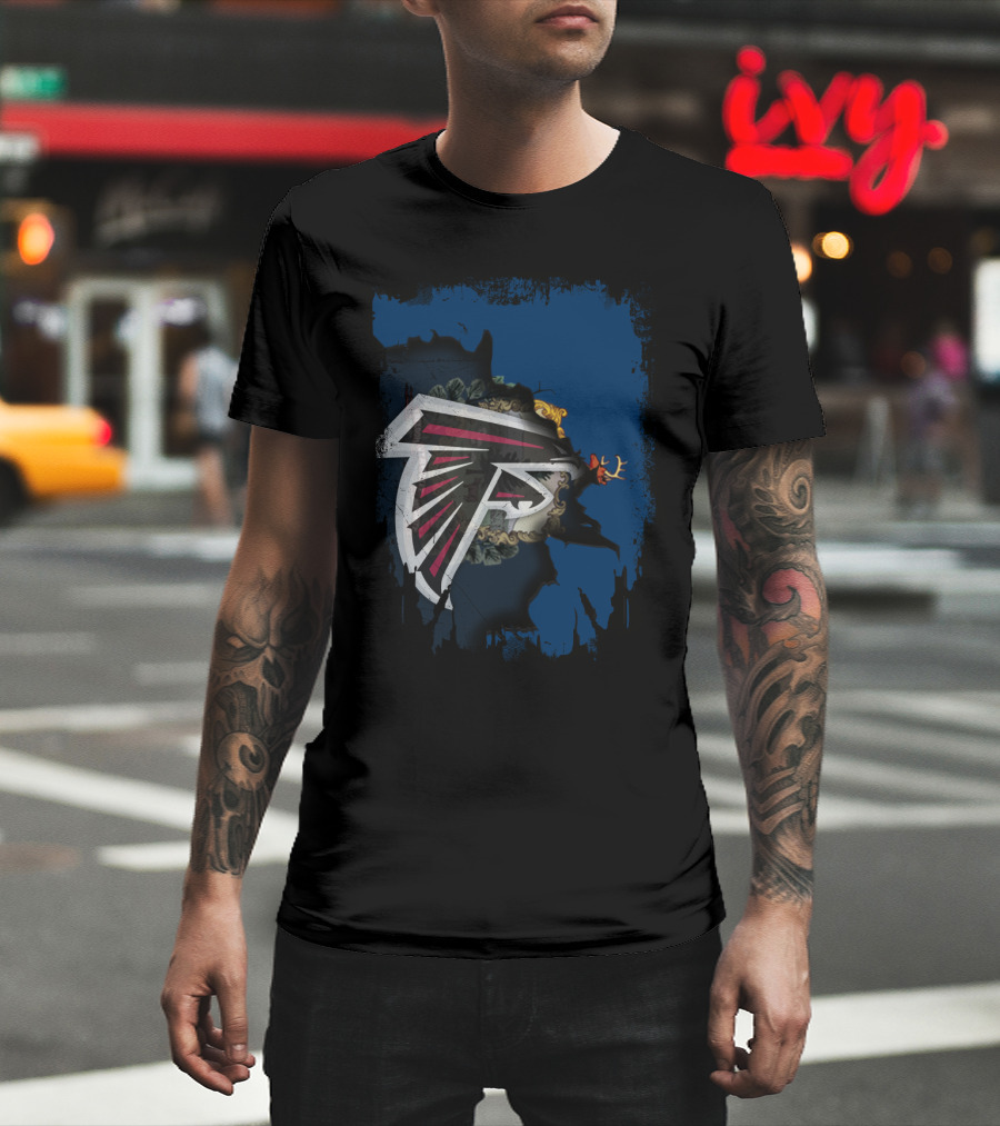 Together Vermont With Atlanta Falcons Logo On Distressed Blue Background T-Shirt