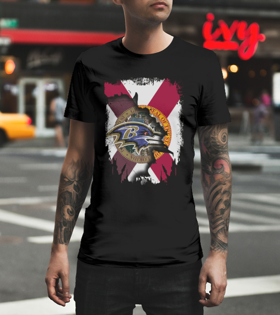 Florida State Seal Torn Ravens T-Shirt
