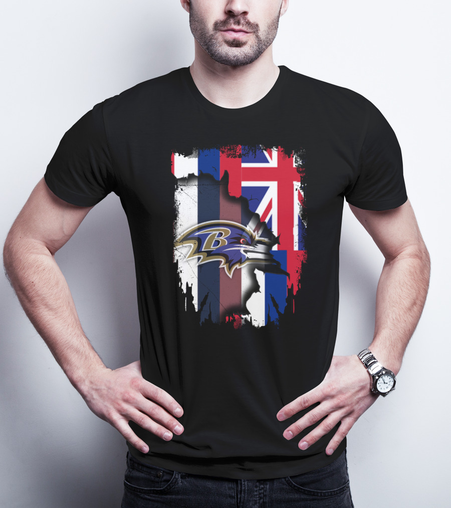 Baltimore Ravens Logo Over Hawaiian Flag Together T-Shirt