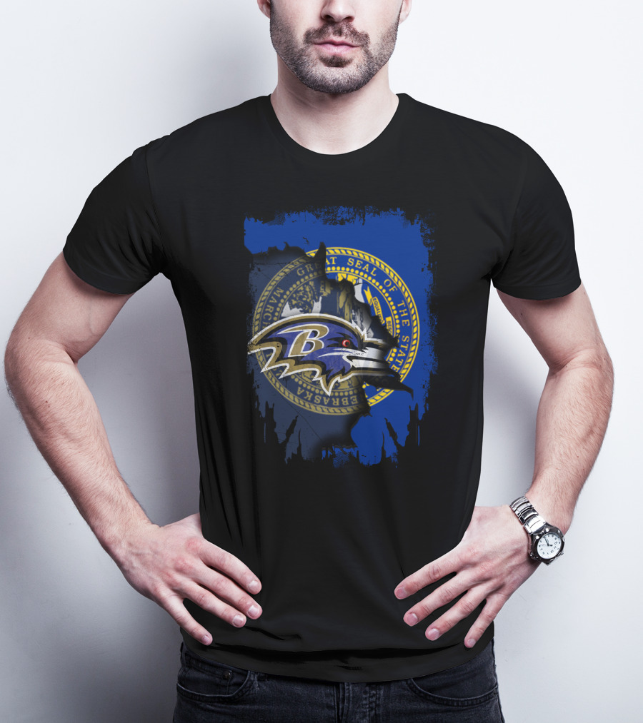 Nebraska State Seal With Baltimore Ravens Logo Fusion T-Shirt