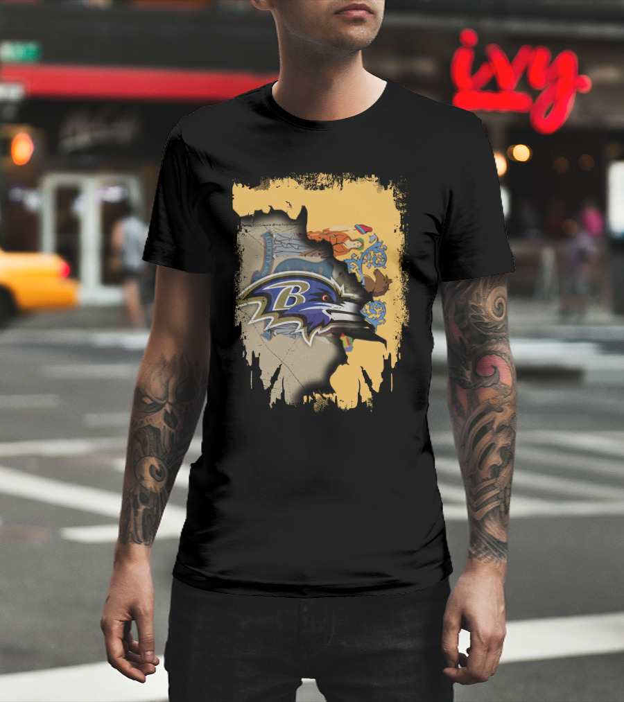 New Jersey State Emblem Combined With Ravens Team T-Shirt