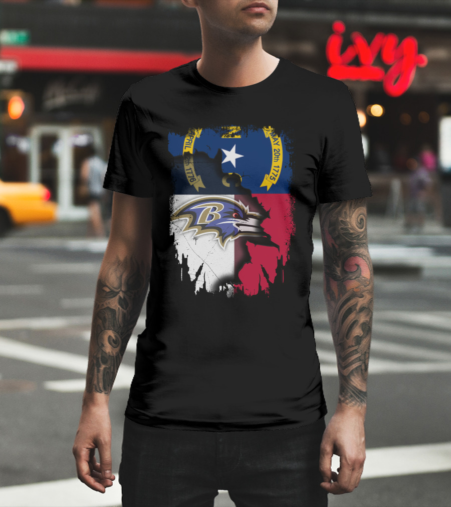North Carolina State Flag Baltimore Ravens Football Team Fusion T-Shirt