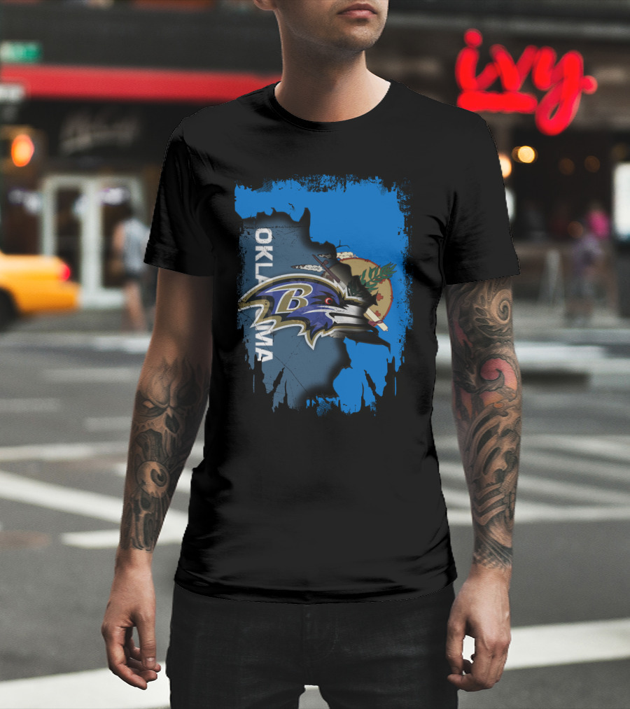 Oklahoma State Flag With Ravens Football Logo Integration T-Shirt