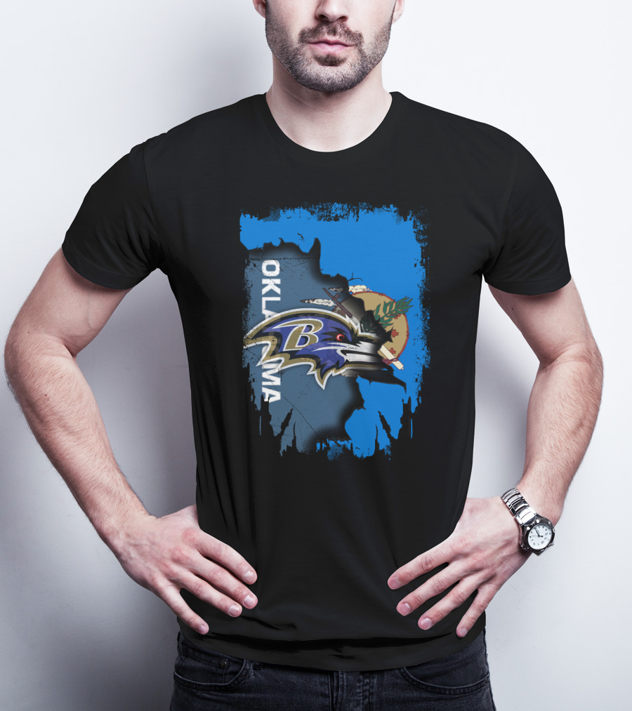 Oklahoma State Flag With Ravens Football Logo Integration T-Shirt