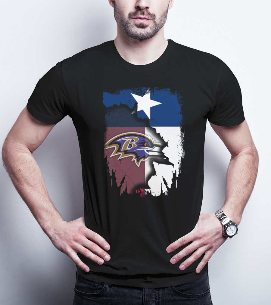 Texas And Baltimore Ravens Unity Featuring Lone Star And Team T-Shirt