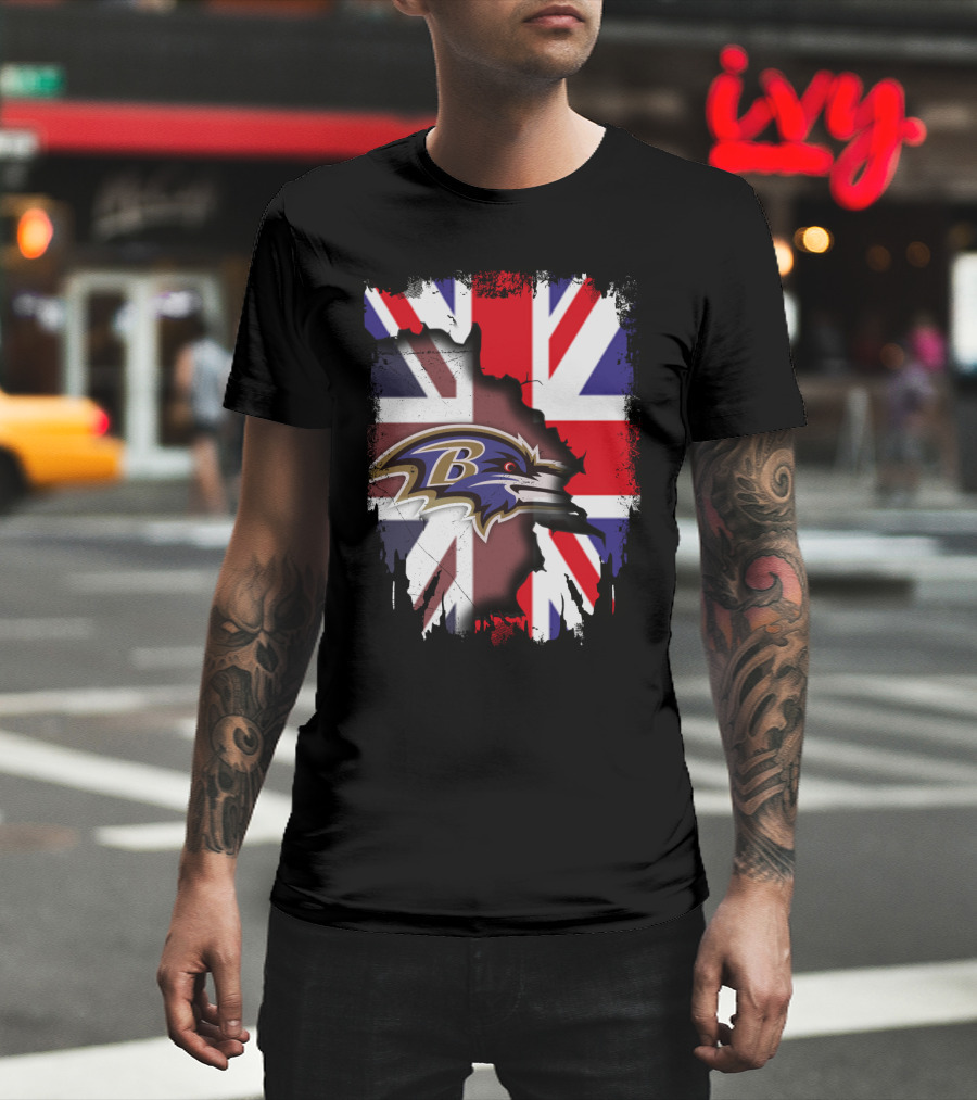 United Kingdom Union Jack With Ravens NFL Team T-Shirt