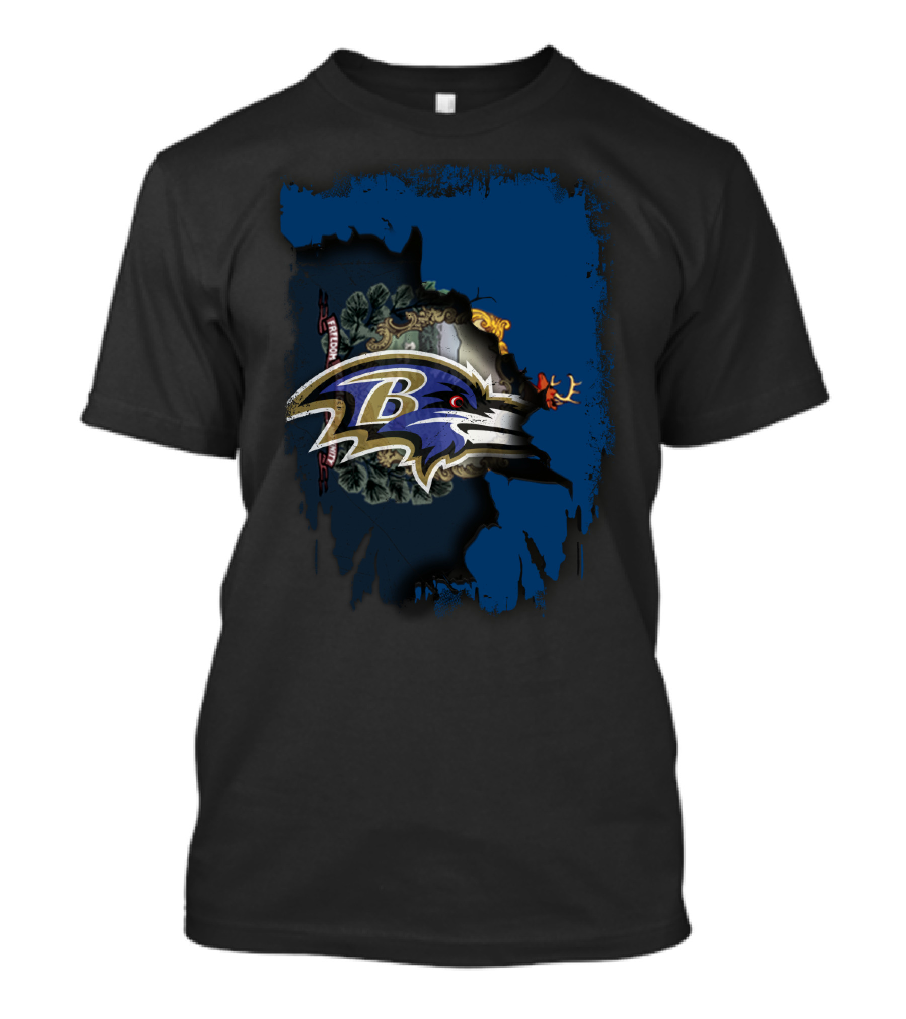 Baltimore Ravens Logo Integration With Vermont Outline T-Shirt