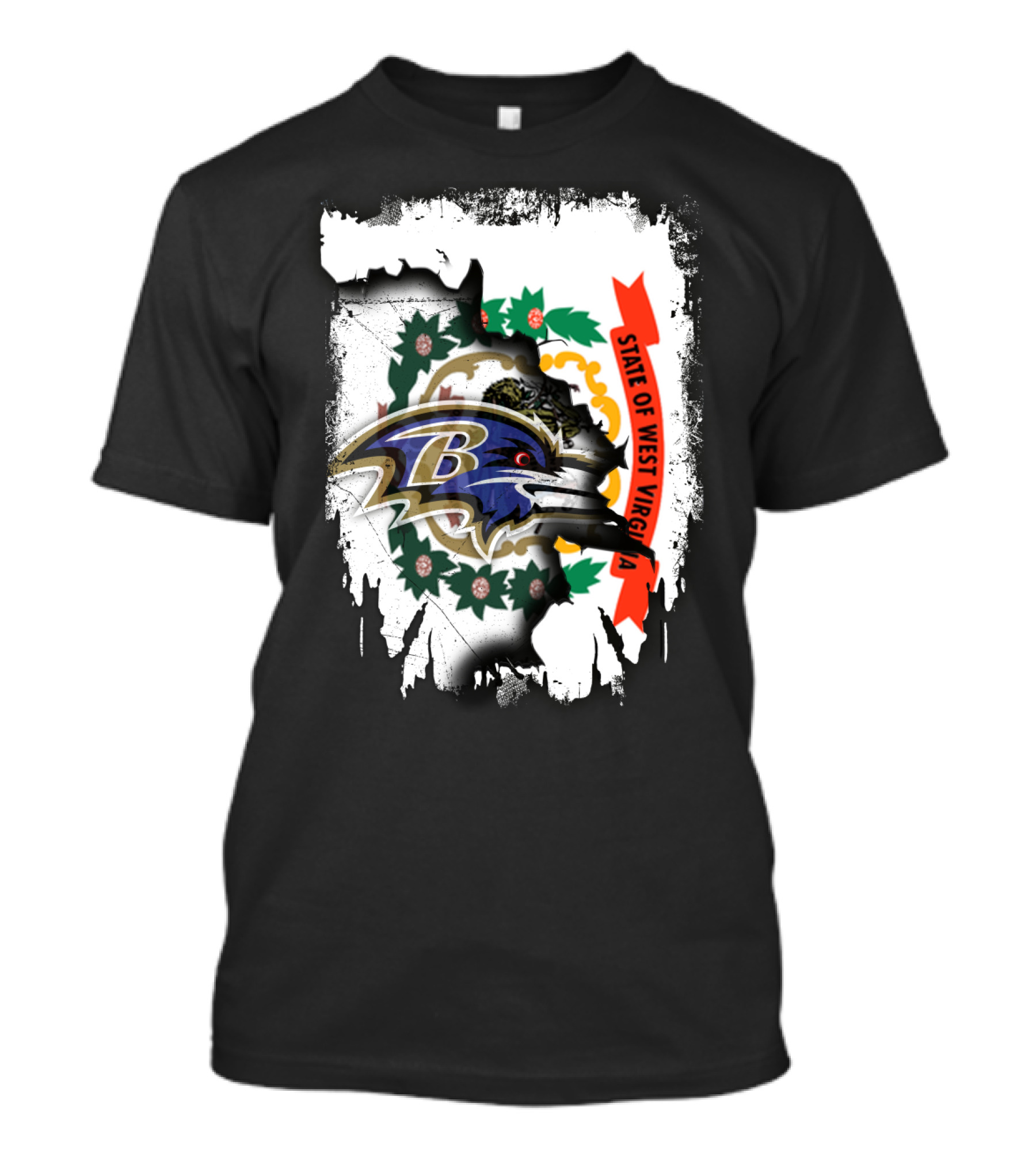 State Of West Virginia And Baltimore Ravens Logo Fusion T-Shirt