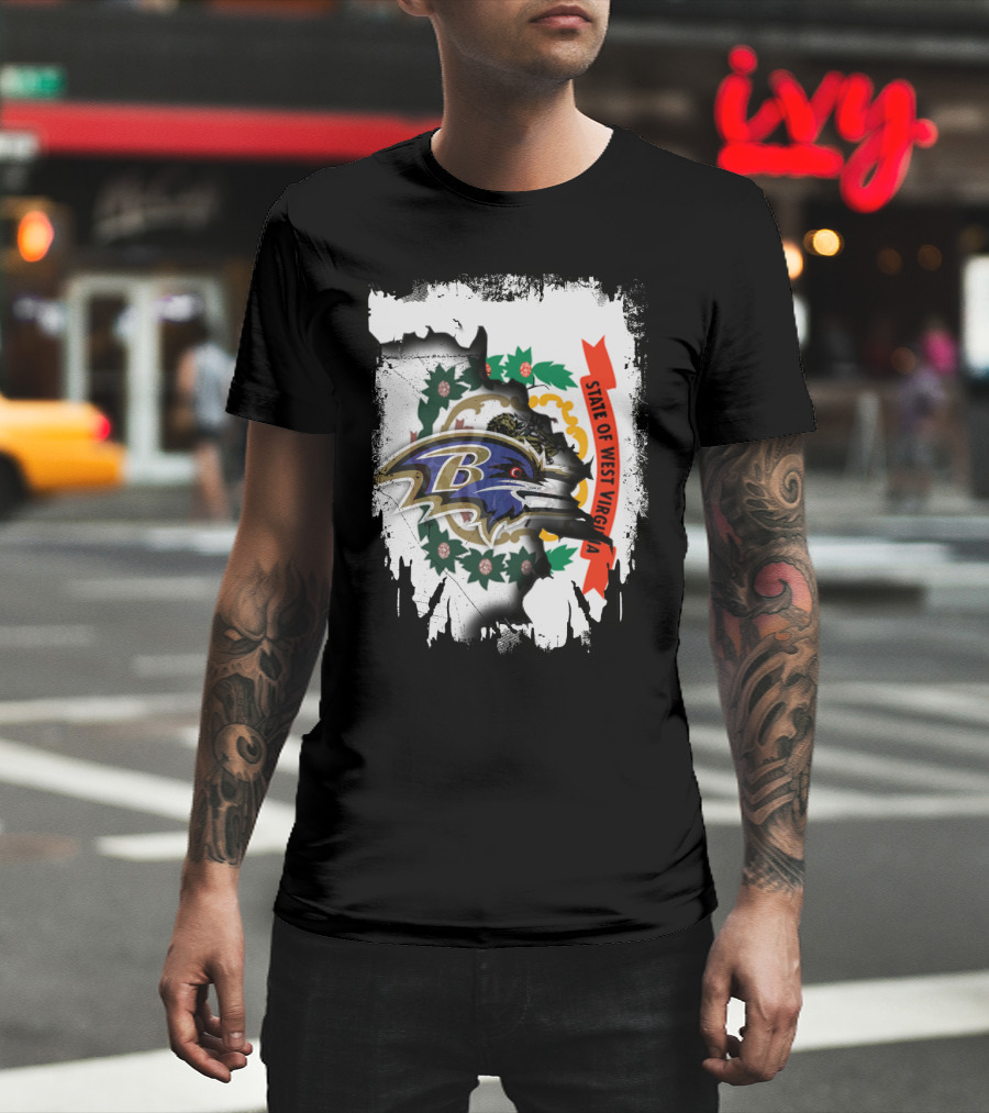 State Of West Virginia And Baltimore Ravens Logo Fusion T-Shirt