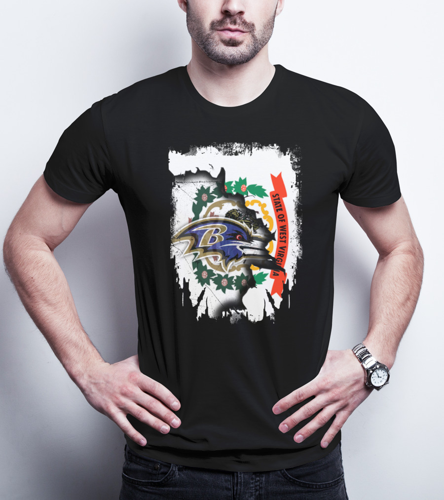 State Of West Virginia And Baltimore Ravens Logo Fusion T-Shirt