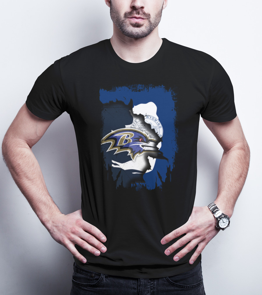 Wyoming State Seal With Baltimore Ravens Logo Integration T-Shirt