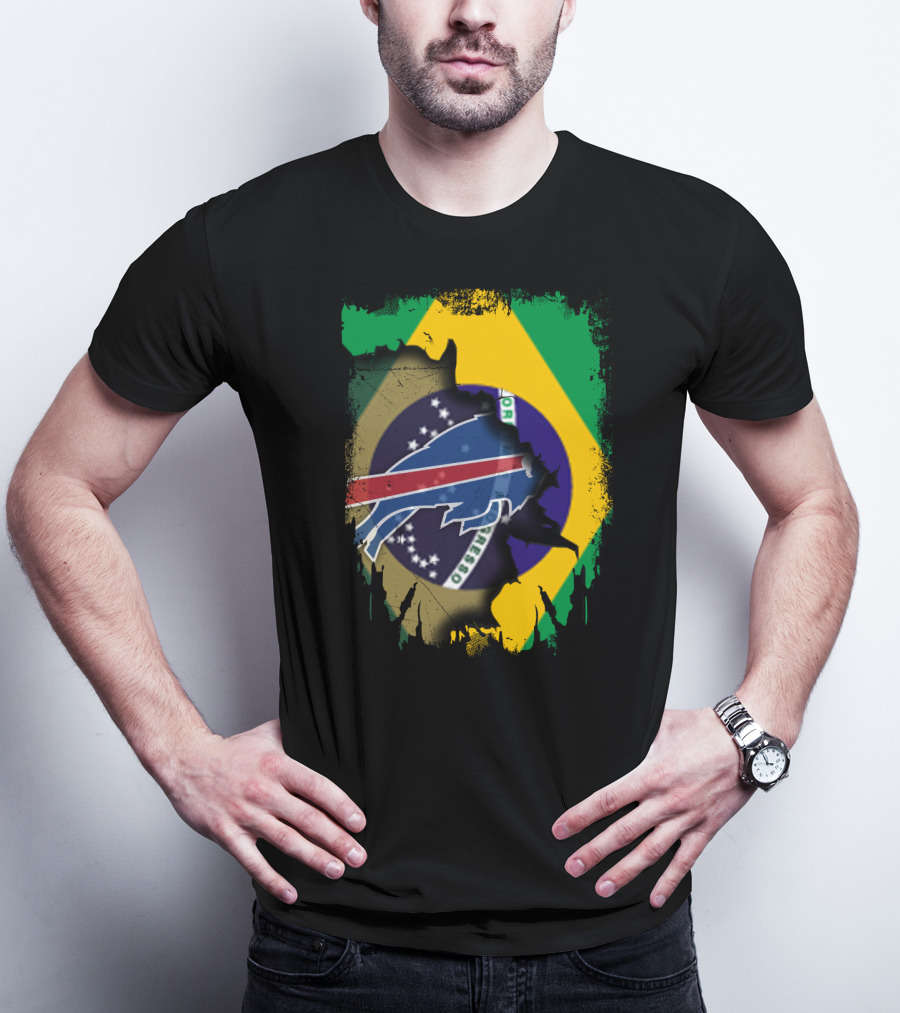 Brazilian Flag With Buffalo Bills Logo Integration T-Shirt