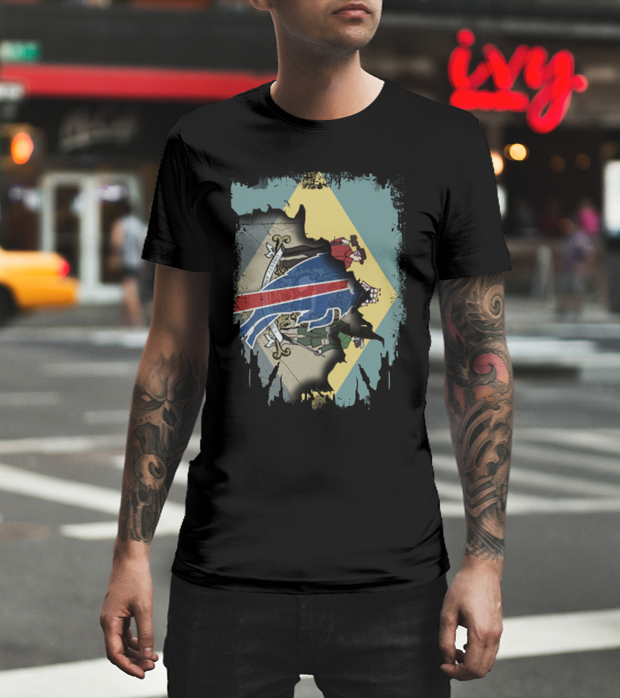 Together Delaware Flag Ripped To Reveal Bills Colors T-Shirt