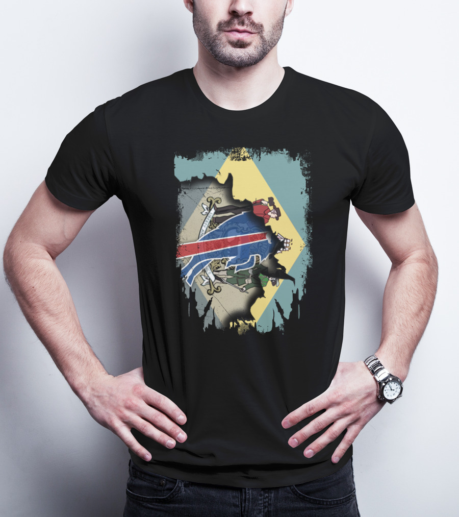Together Delaware Flag Ripped To Reveal Bills Colors T-Shirt