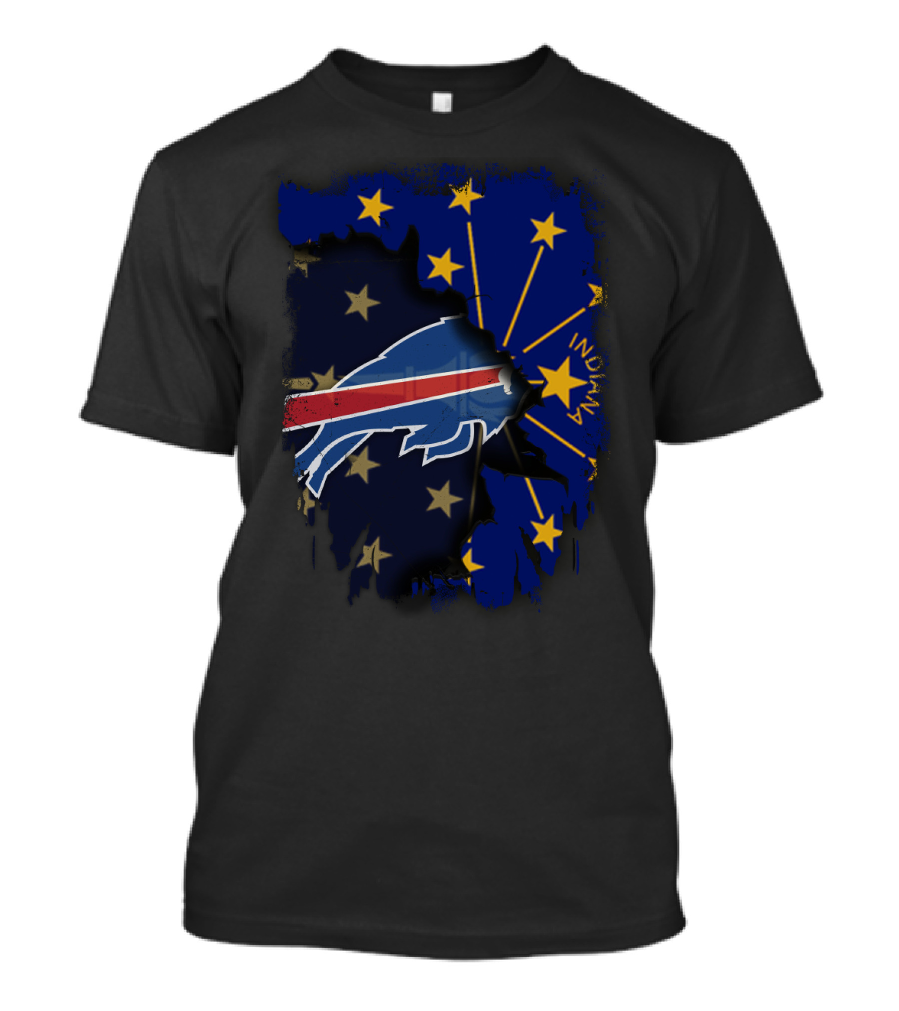 Indiana State Outline With Buffalo Bills Logo Fusion T-Shirt