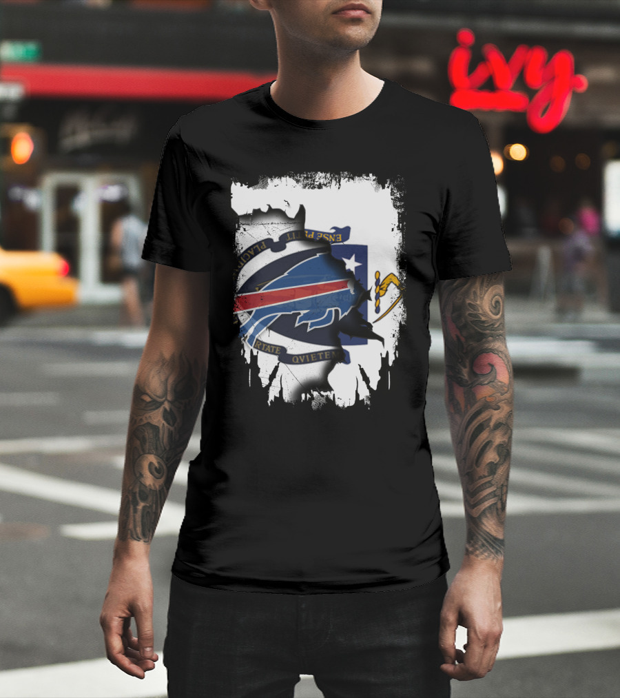 Massachusetts And Buffalo Bills Torn Flag Fusion T-Shirt