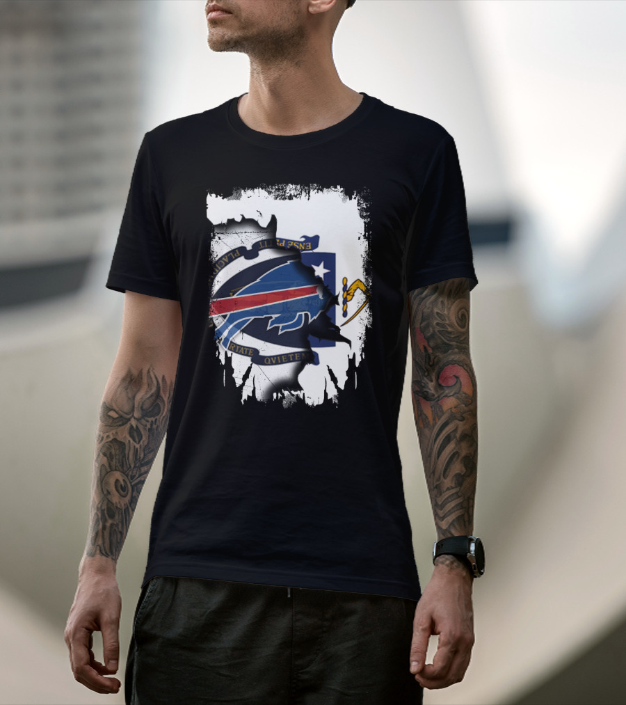 Massachusetts And Buffalo Bills Torn Flag Fusion T-Shirt