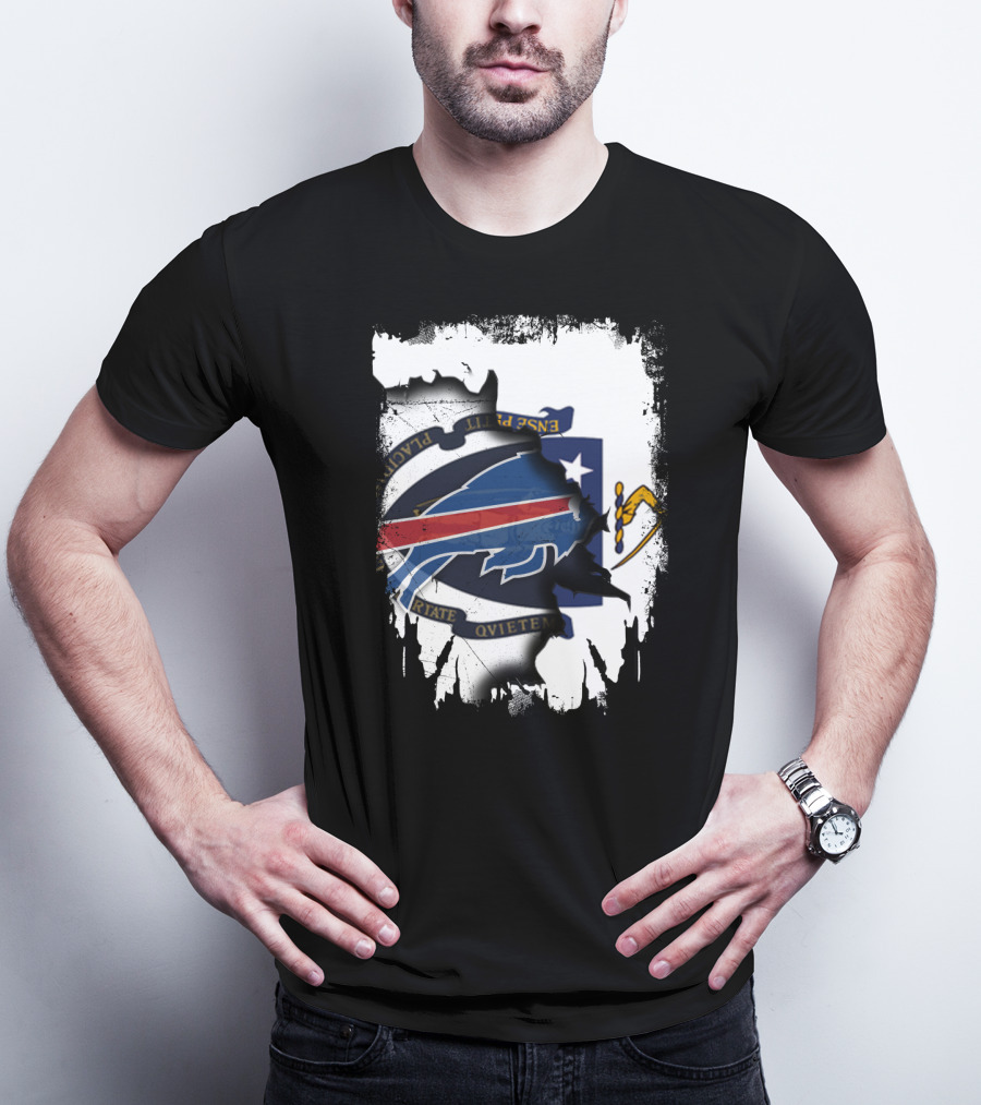 Massachusetts And Buffalo Bills Torn Flag Fusion T-Shirt