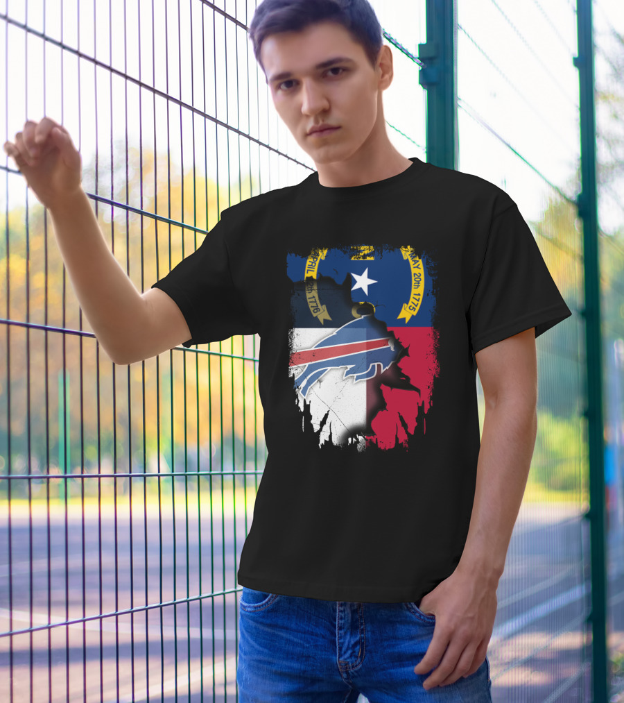North Carolina State Flag Merging With Buffalo Bills Football Team Logo Elements T-Shirt