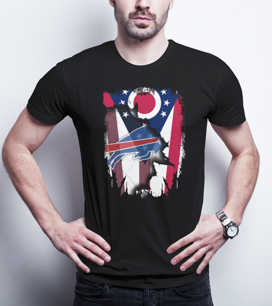 Ohio Flag And Buffalo Bills Logo Fusion T-Shirt