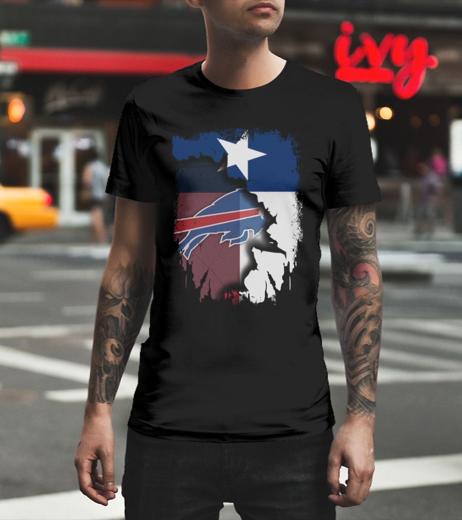 Texas And Buffalo Bills United With Lone Star Flag T-Shirt
