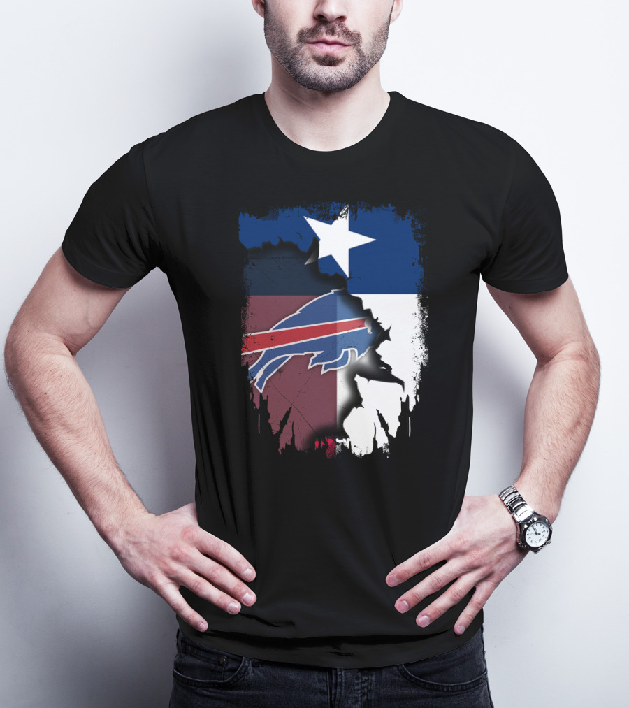 Texas And Buffalo Bills United With Lone Star Flag T-Shirt
