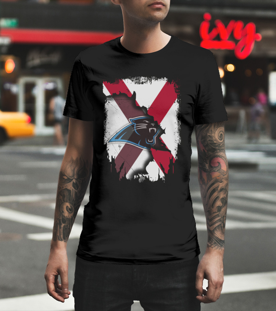 Alabama State Flag With Carolina Panthers Logo Fusion T-Shirt