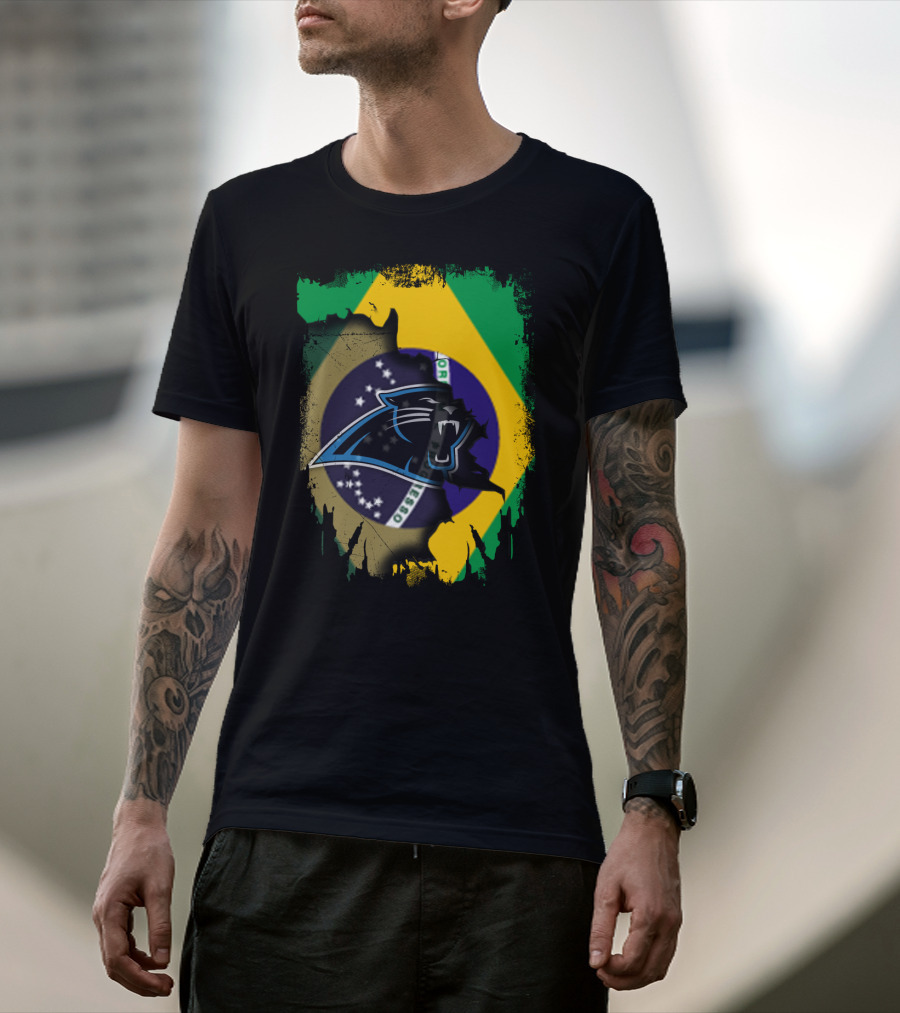 Together Brazil With Carolina Panthers Flag Fusion T-Shirt