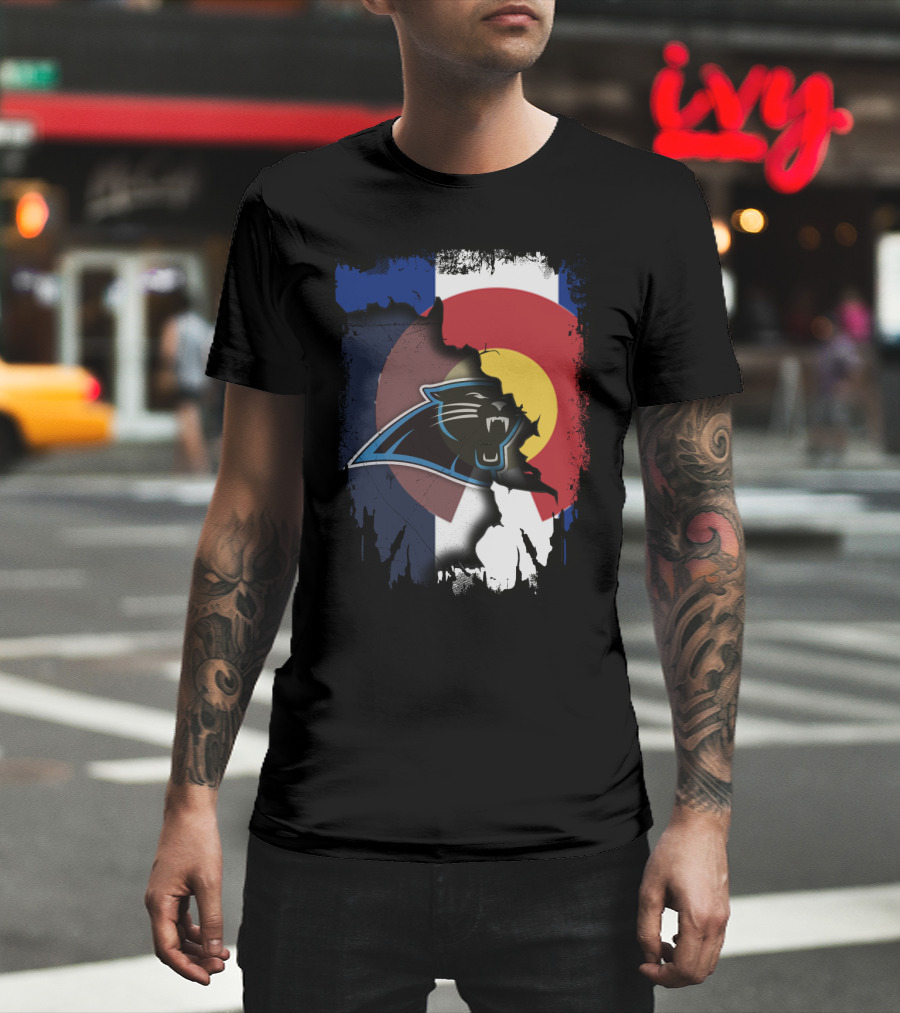 Colorado Flag With Panthers Logo Overlay T-Shirt