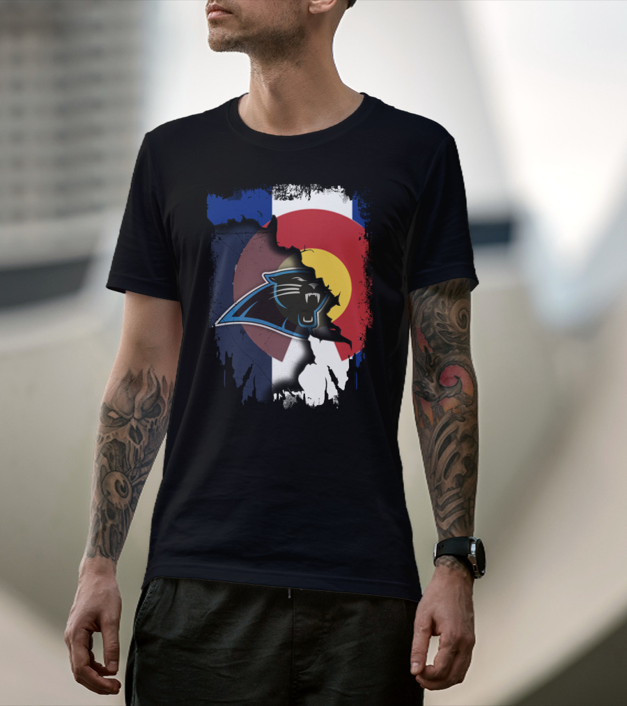 Colorado Flag With Panthers Logo Overlay T-Shirt