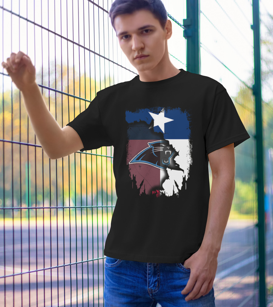 Texas Flag Combined With Carolina Panthers T-Shirt