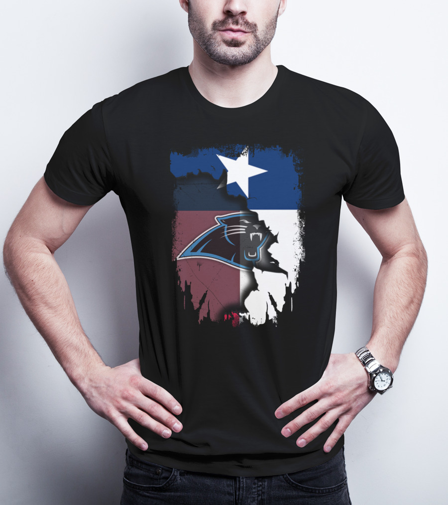 Texas Flag Combined With Carolina Panthers T-Shirt