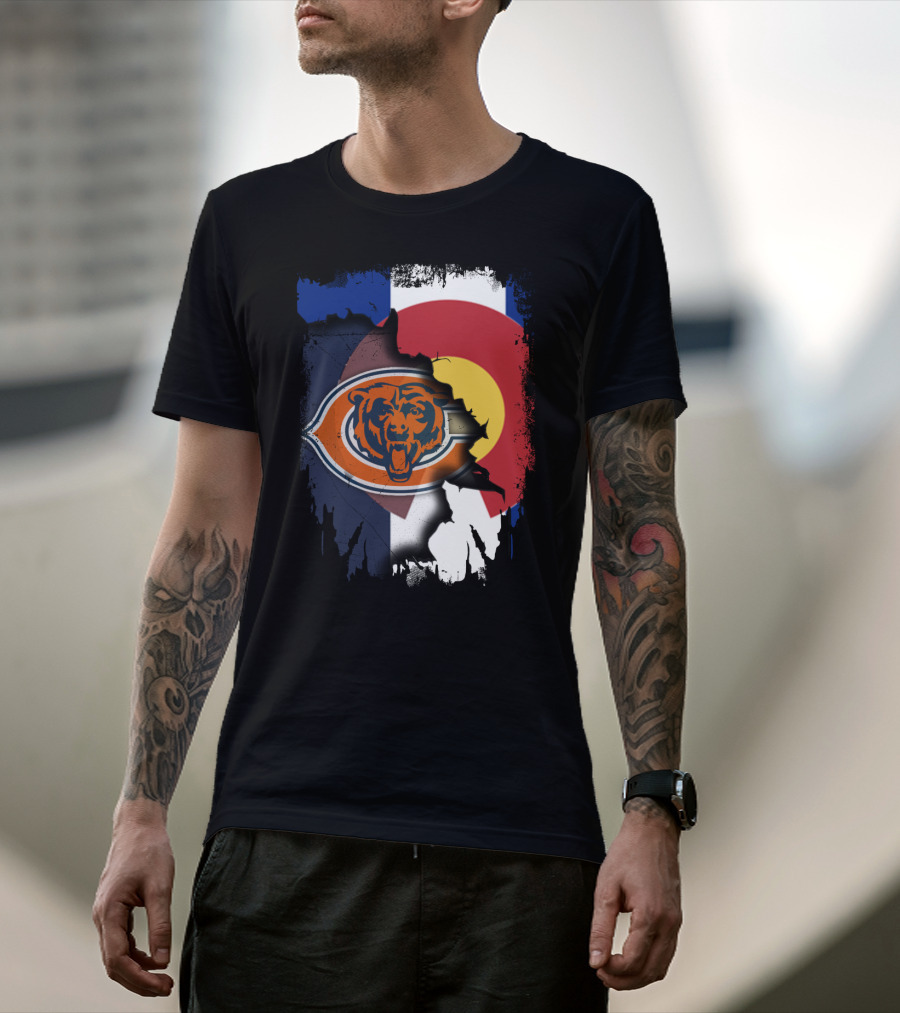 Colorado Flag Chicago Bears Logo Fusion T-Shirt