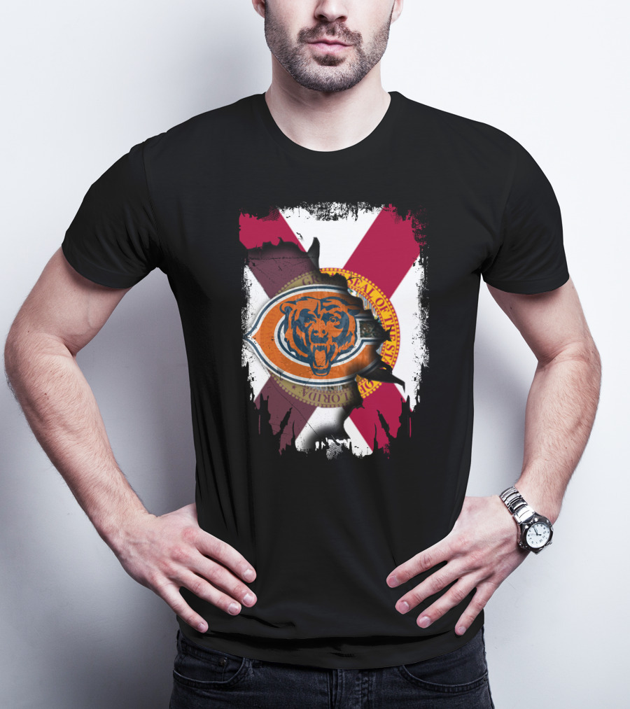 Florida Flag With Chicago Bears Logo Overlay T-Shirt