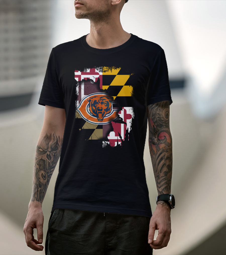 Maryland Flag With Chicago Bears Logo Integration T-Shirt