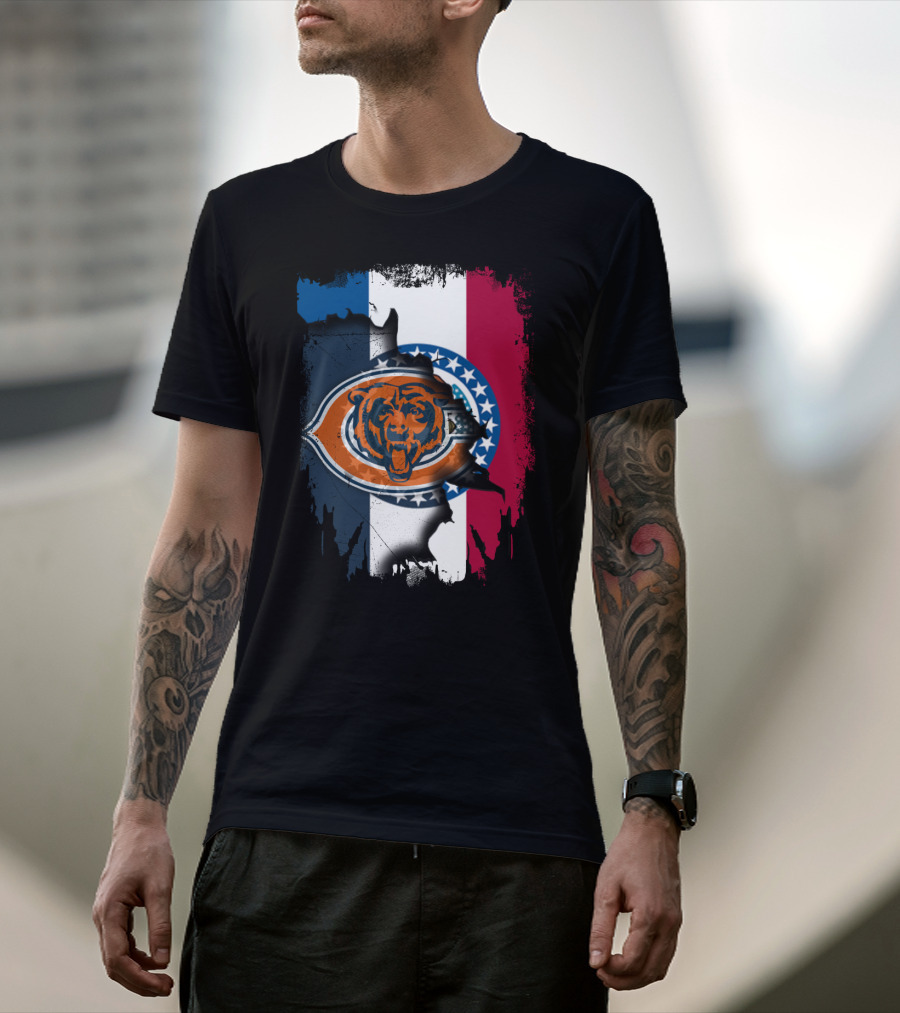 Chicago Bears Emblem Over Missouri Flag Colors T-Shirt