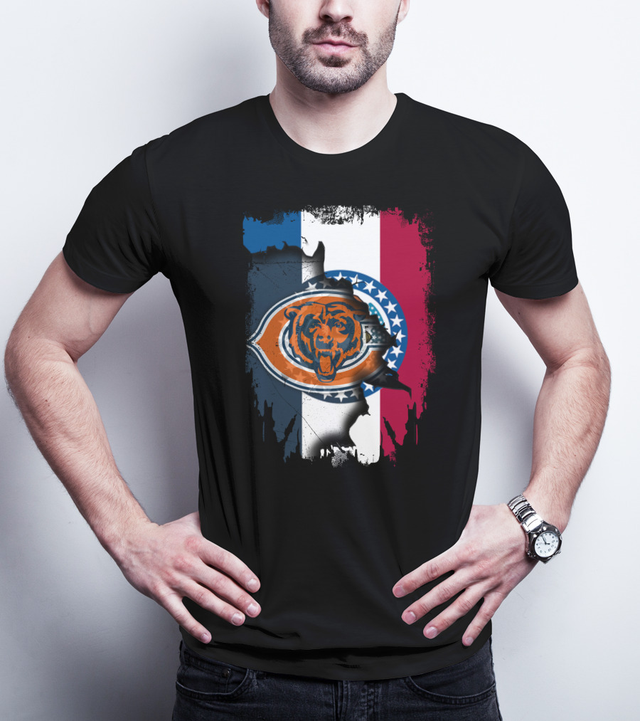 Chicago Bears Emblem Over Missouri Flag Colors T-Shirt