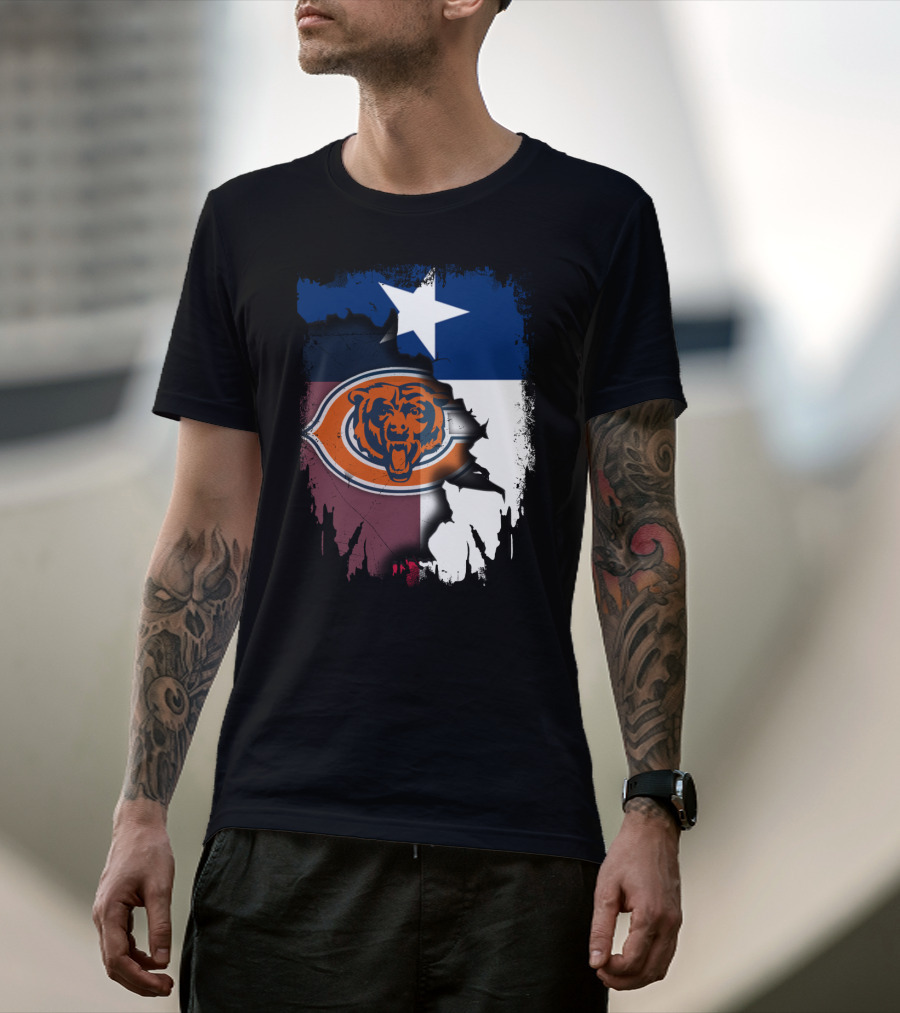 Texas Flag And Chicago Bears Logo Together T-Shirt