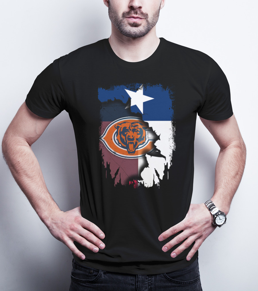 Texas Flag And Chicago Bears Logo Together T-Shirt