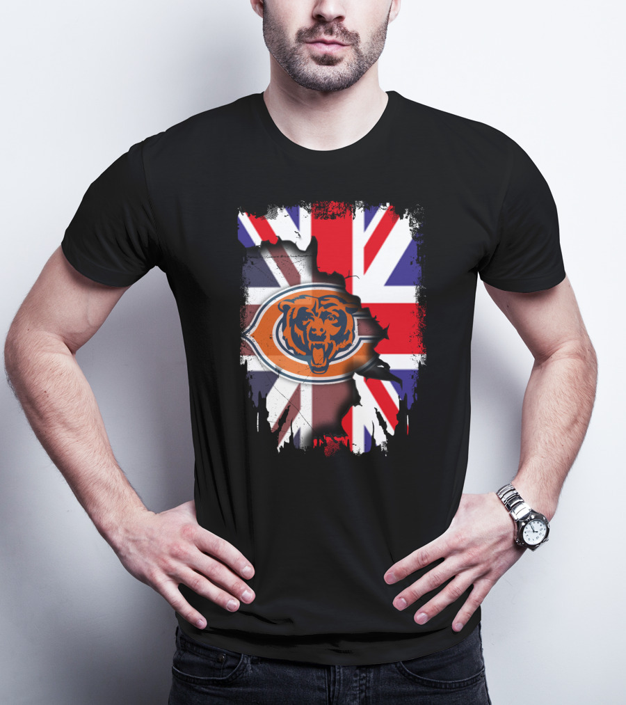 United Kingdom Flag With Chicago Bears Logo Overlap T-Shirt