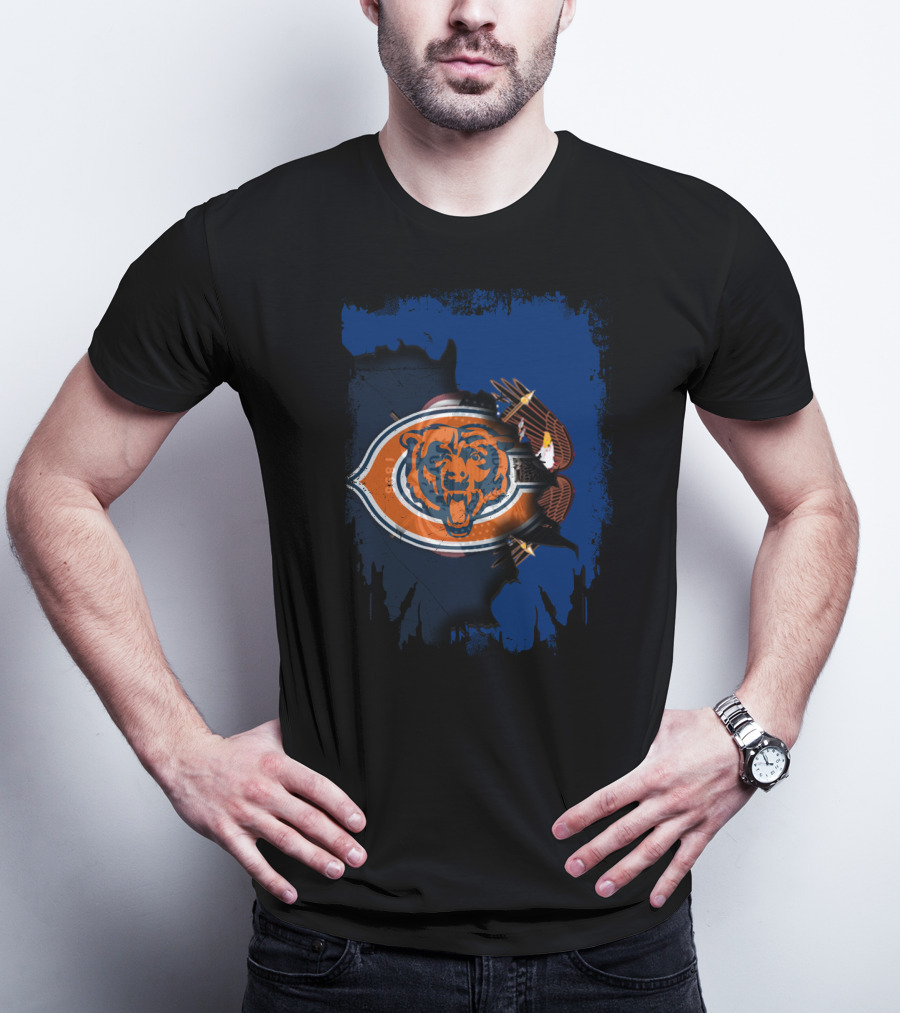 Chicago Bears Logo Blended With American Eagle In Utah Outline T-Shirt