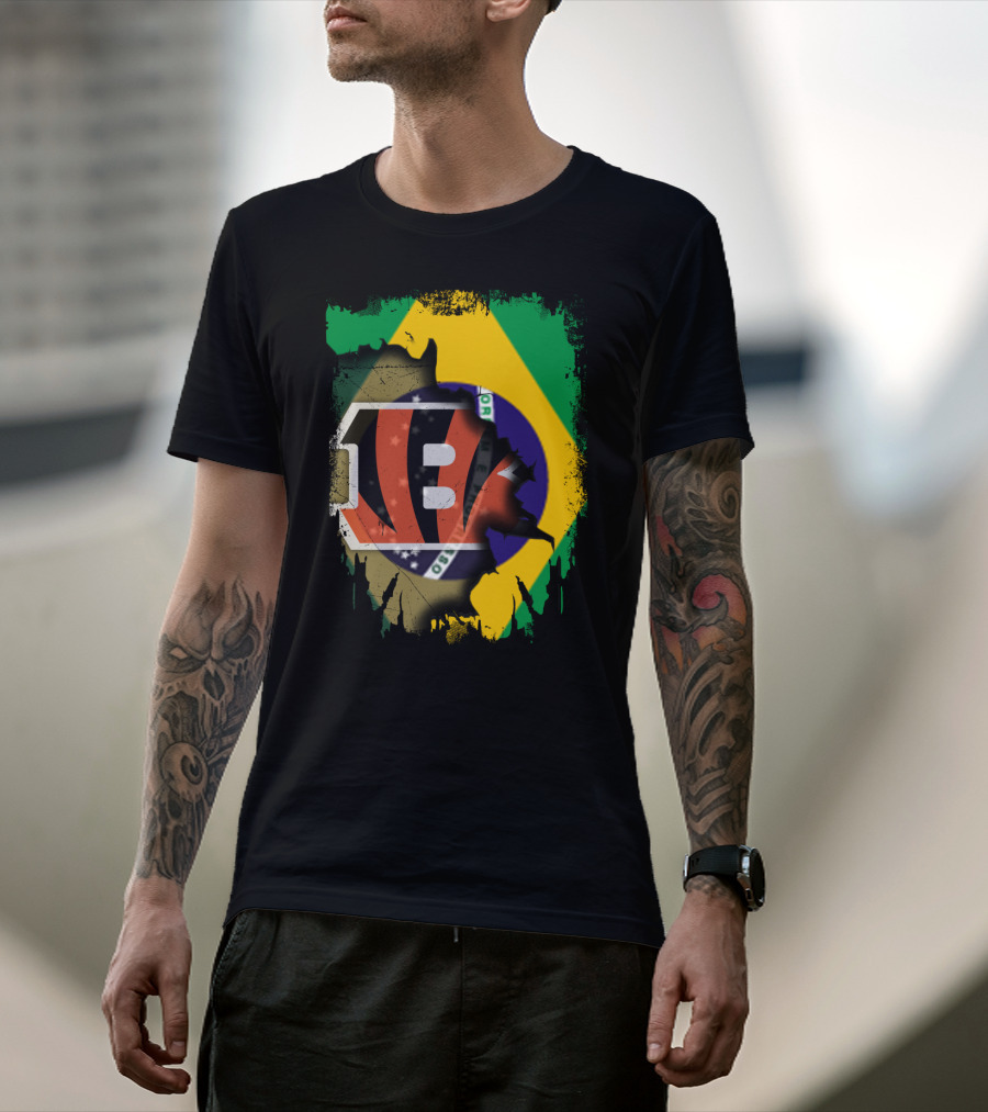 Together Brazil With Cincinnati Bengals Emblem And Flag Fusion T-Shirt