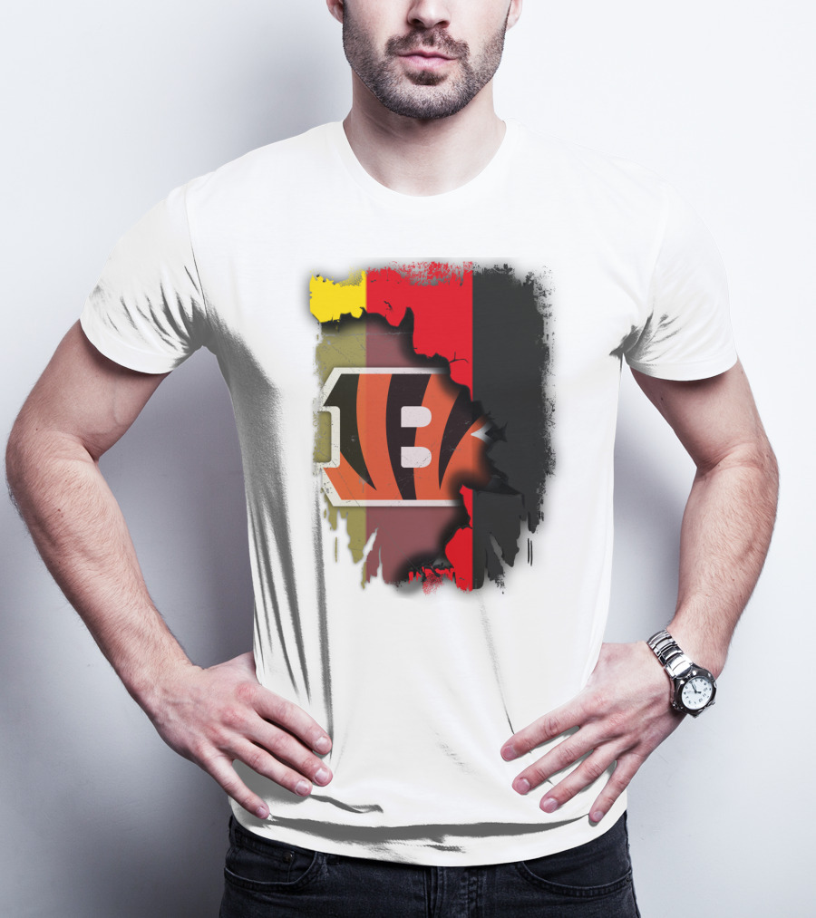 Germany Flag With Cincinnati Bengals Logo Fusion T-Shirt