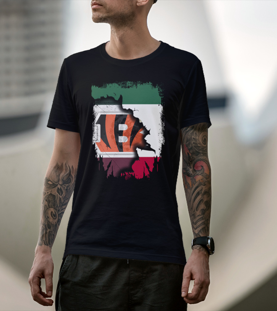 Bengals Logo Over Mexican Flag Together T-Shirt