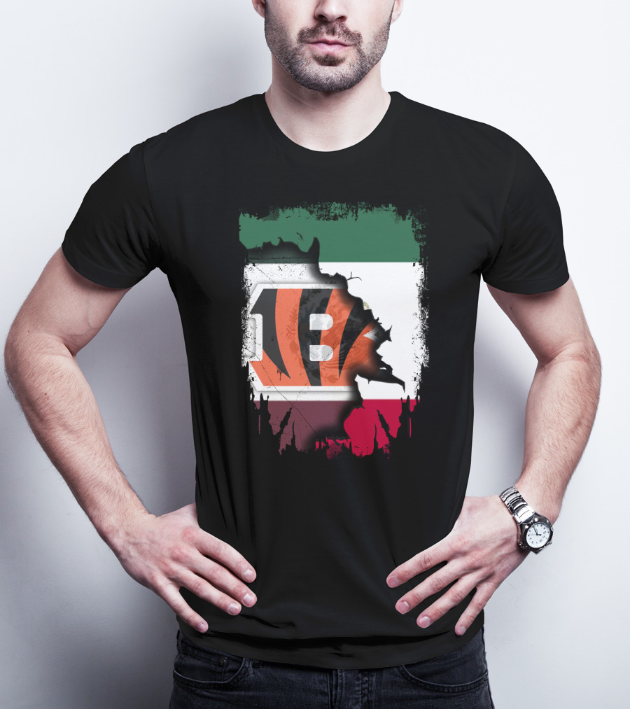 Bengals Logo Over Mexican Flag Together T-Shirt