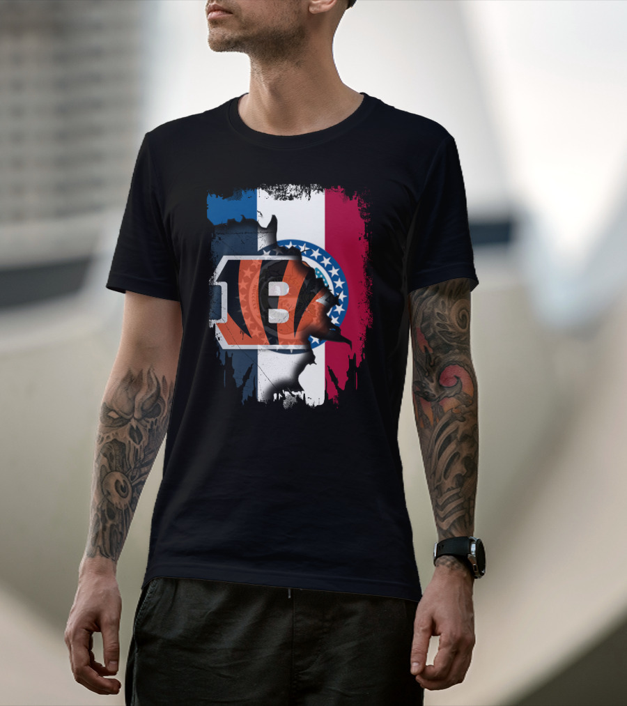 Missouri Flag With Cincinnati Bengals Logo Fusion T-Shirt